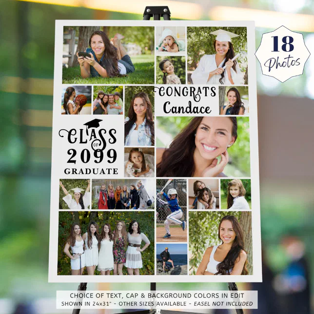 Modern Graduate 18 Photo Collage Class Year Foam Board | Zazzle