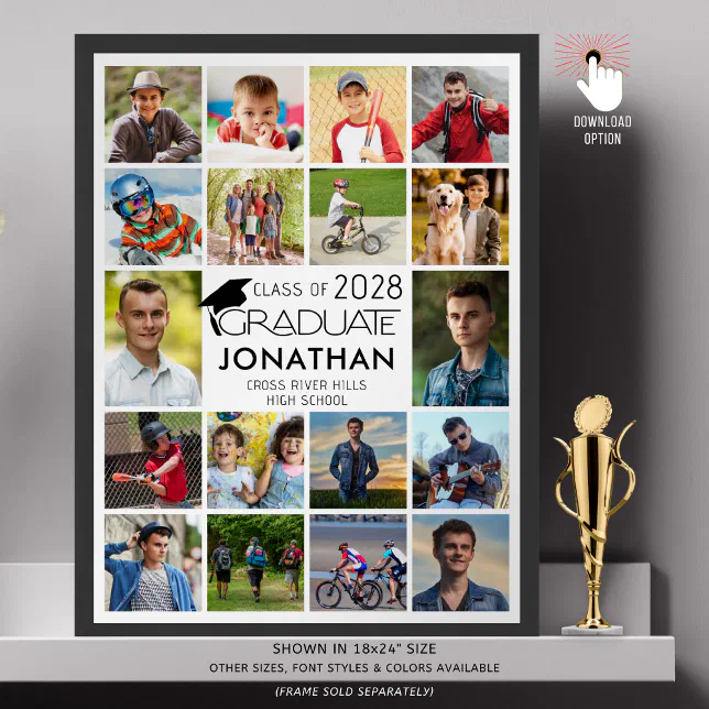 Modern Graduate 18 Photo Collage Custom Color Poster | Zazzle