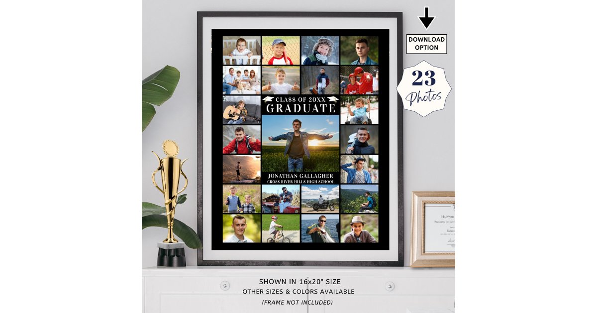 Modern Graduate 23 Photo Collage Custom Color Poster | Zazzle