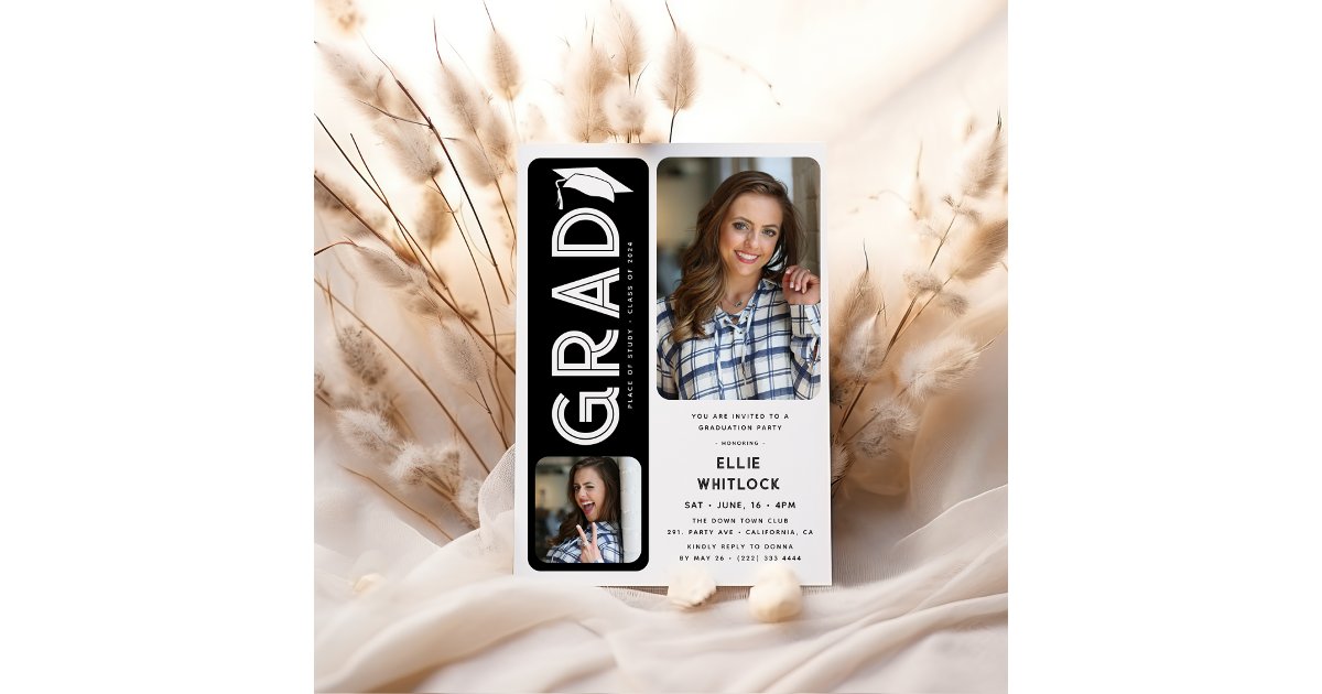 Modern Graduate 2 Photo Graduation Party Invitation | Zazzle