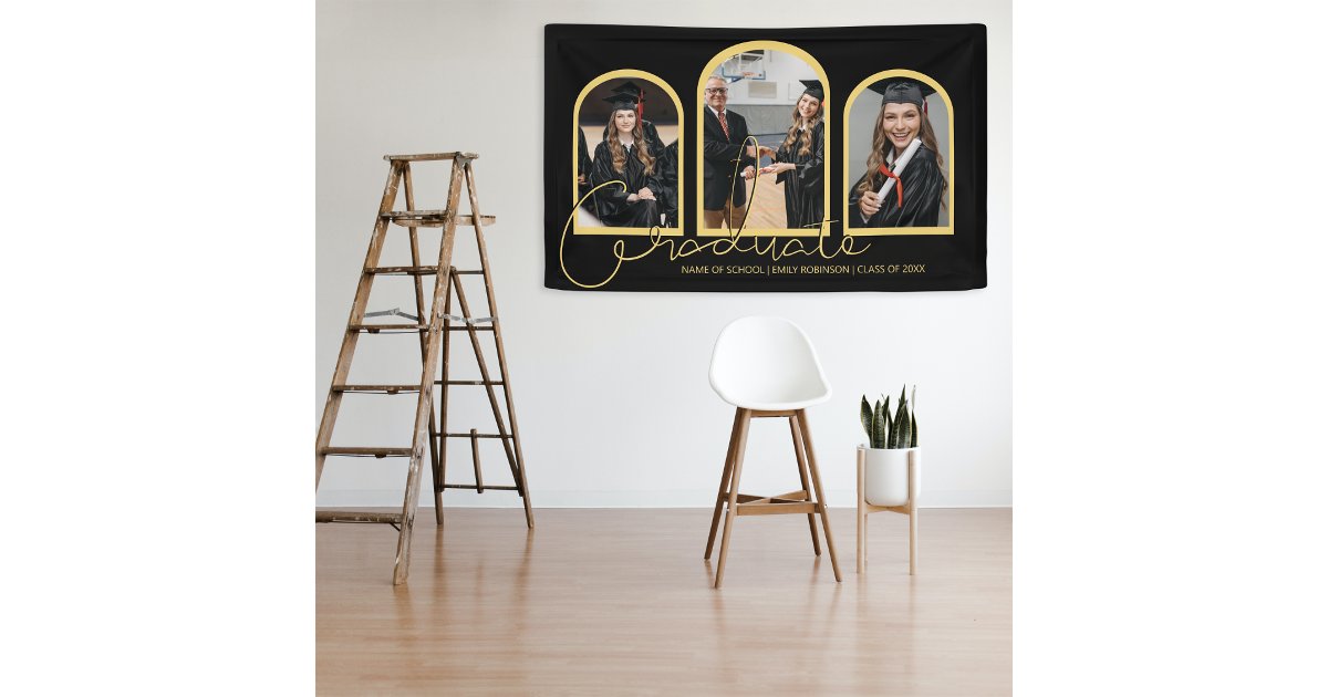Modern Graduate | 3 Arched Photo Collage Banner | Zazzle