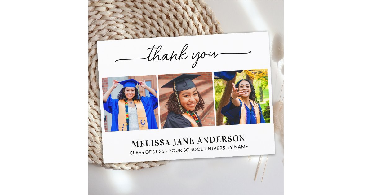 Modern Graduate 3 Photo Personalized Graduation Thank You Card | Zazzle