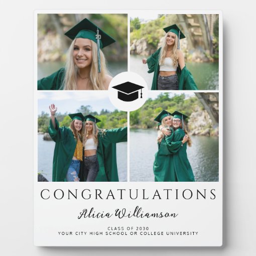 Modern graduate 4 photo collage chic graduation plaque | Zazzle