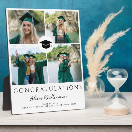 Modern graduate 4 photo collage chic graduation plaque | Zazzle