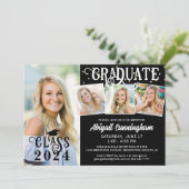 Modern Graduate 4 Photo Collage Custom Colors Invitation | Zazzle