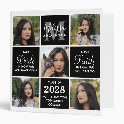 Modern Graduate 5 Photo Black Graduation 3 Ring Binder | Zazzle