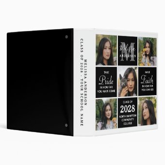 Modern Graduate 5 Photo Black Graduation 3 Ring Binder | Zazzle
