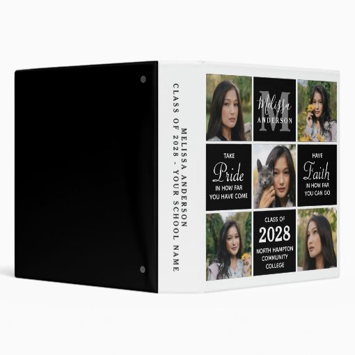 Modern Graduate 5 Photo Black Graduation 3 Ring Binder | Zazzle