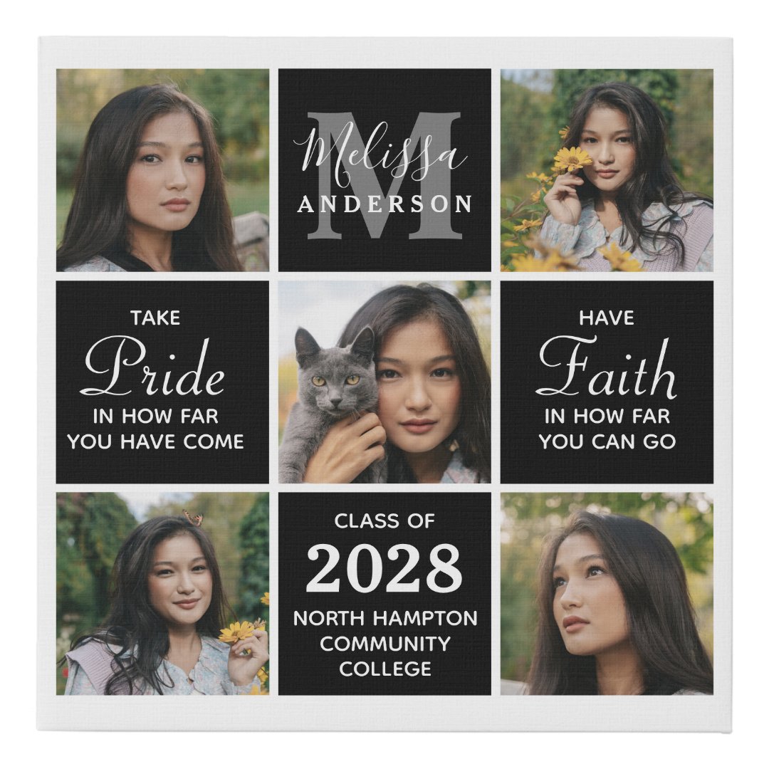 Modern Graduate 5 Photo Collage Graduation Faux Canvas Print | Zazzle