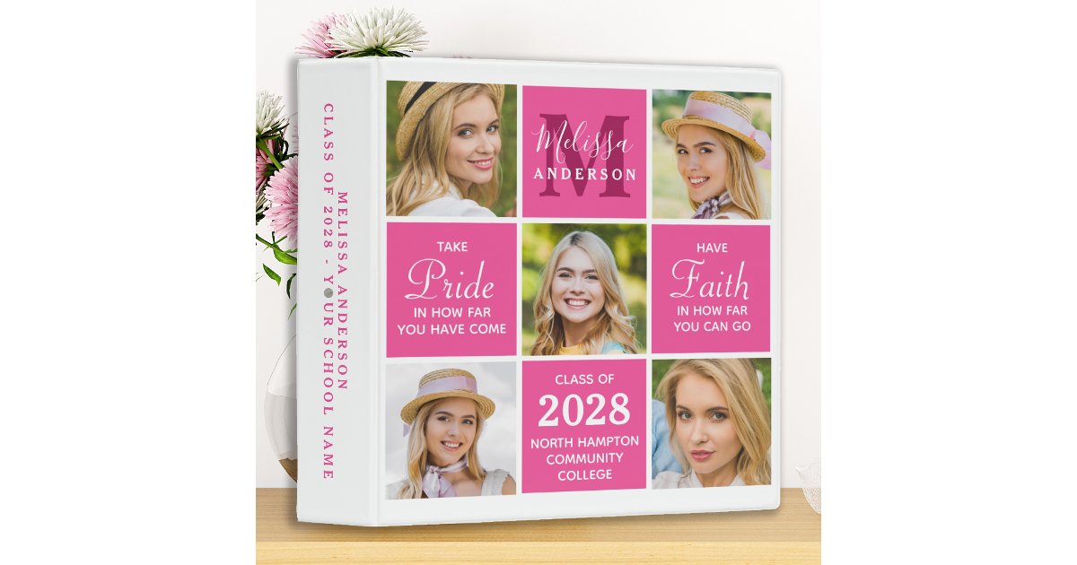 Modern Graduate 5 Photo Pink Scrapbook Graduation 3 Ring Binder | Zazzle