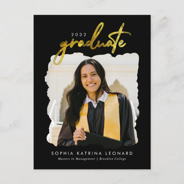 Modern Graduate Brush Script Gold Photo Graduation Announcement ...