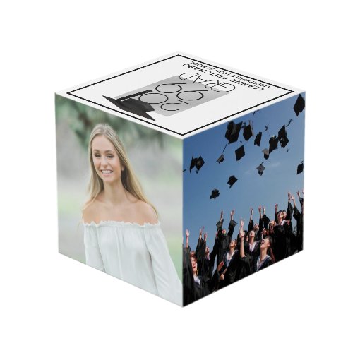 Modern Graduate Class of Photo Black Silver Cube | Zazzle