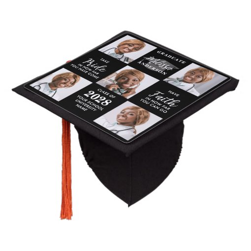 Modern Graduate Custom Chic 5 Photo Collage Graduation Cap Topper | Zazzle