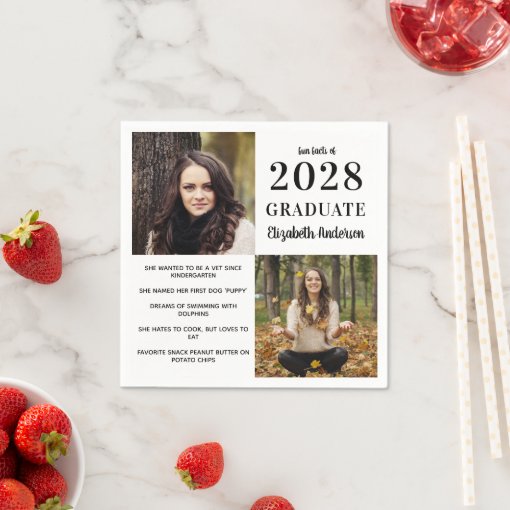 Modern Graduate Fun Facts 2 Photo Graduation Napkins | Zazzle