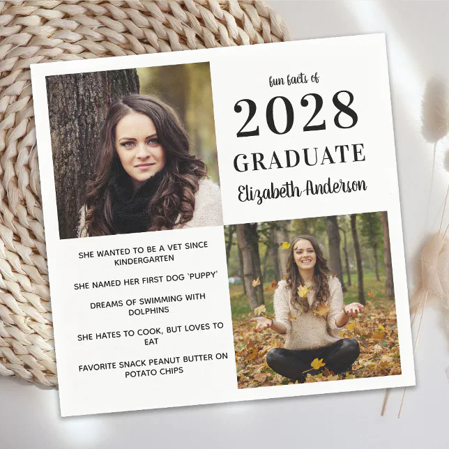 Modern Graduate Fun Facts 2 Photo Graduation Napkins | Zazzle
