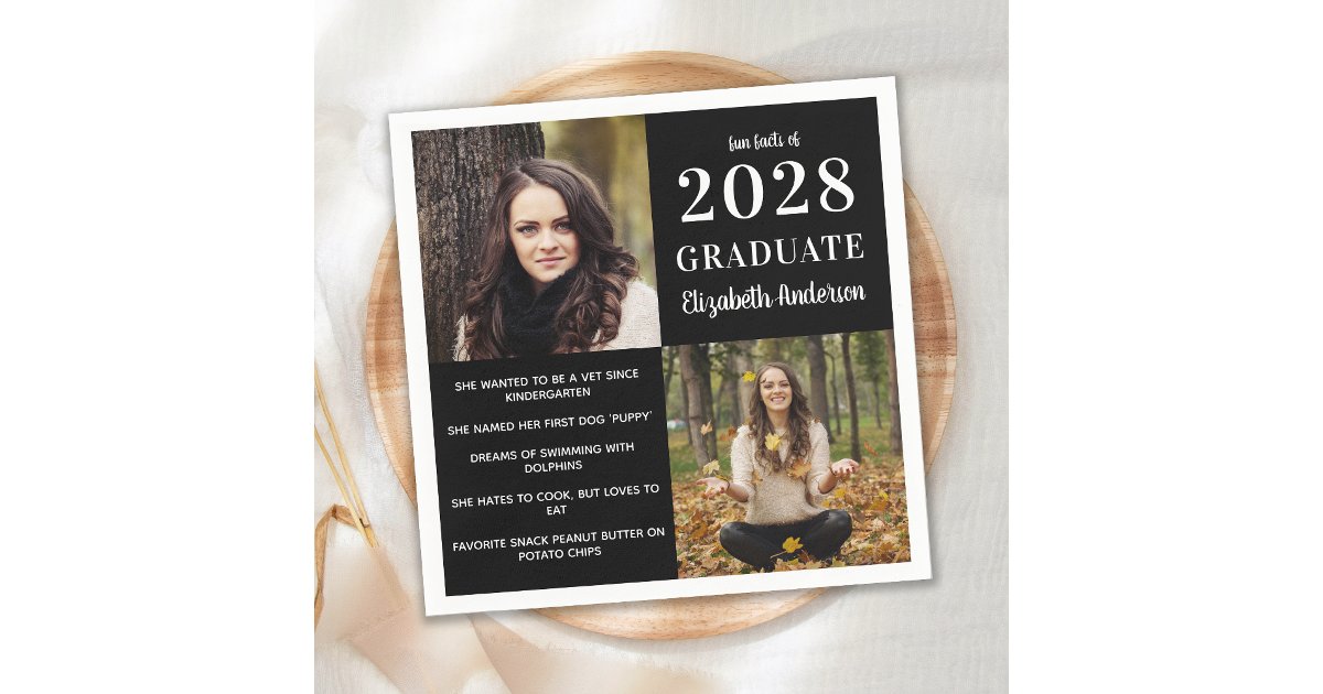 Modern Graduate Fun Facts Graduation 2 Photo Napkins | Zazzle