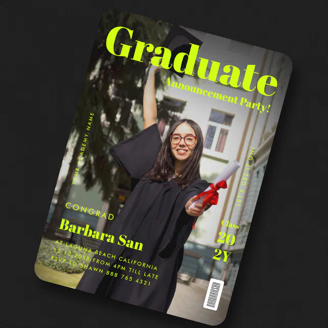 Modern Graduate Grad Graduation Party Magazine Invitation | Zazzle