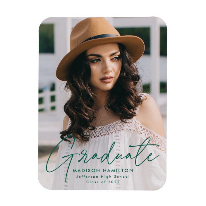 Modern Graduate Green Script Photo Graduation Magnet | Zazzle.com