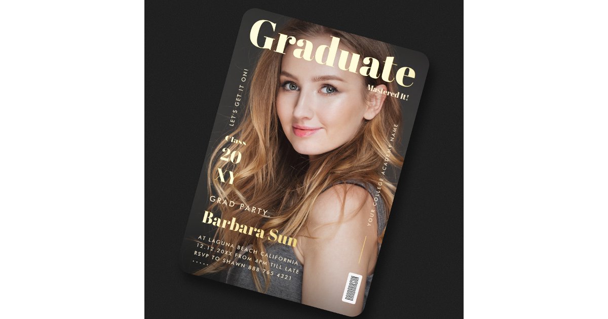Modern Graduate Magazine Cover Graduation Gold Foil Invitation | Zazzle