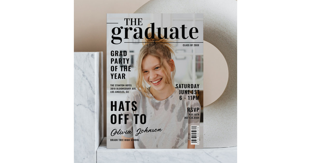 Modern Graduate Magazine Photo Grad Party Invitation | Zazzle
