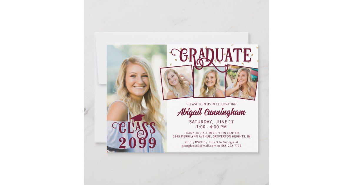 Modern Graduate Maroon 4 Photo Collage Invitation | Zazzle
