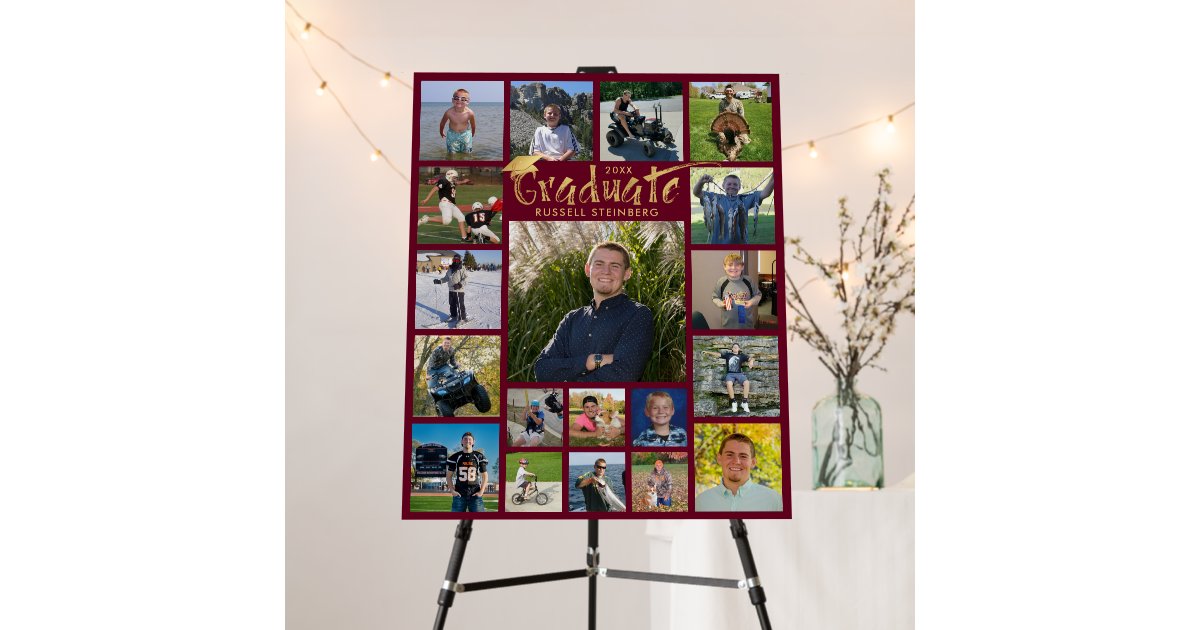 Modern Graduate Maroon Gold 19 Photo Collage Foam Board | Zazzle