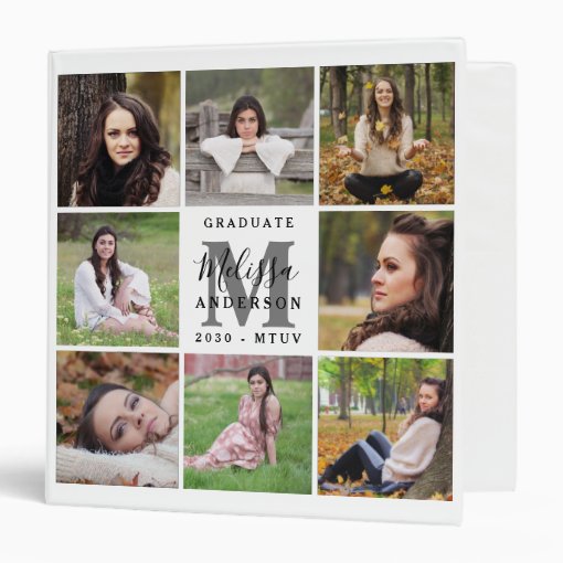 Modern Graduate Monogram 8 Photo Graduation 3 Ring Binder | Zazzle