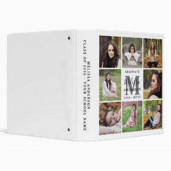 Modern Graduate Monogram 8 Photo Graduation 3 Ring Binder | Zazzle