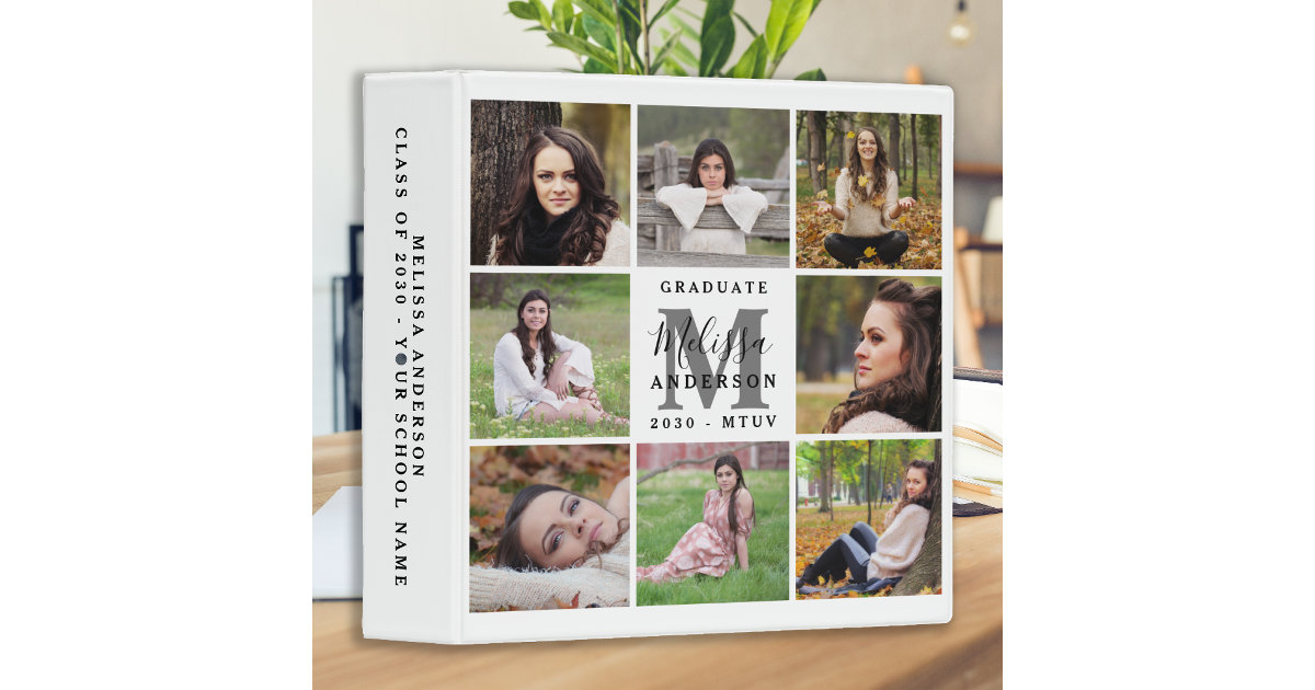 Modern Graduate Monogram 8 Photo Graduation 3 Ring Binder | Zazzle