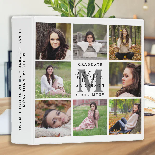 Modern Graduate Monogram 8 Photo Graduation 3 Ring Binder | Zazzle