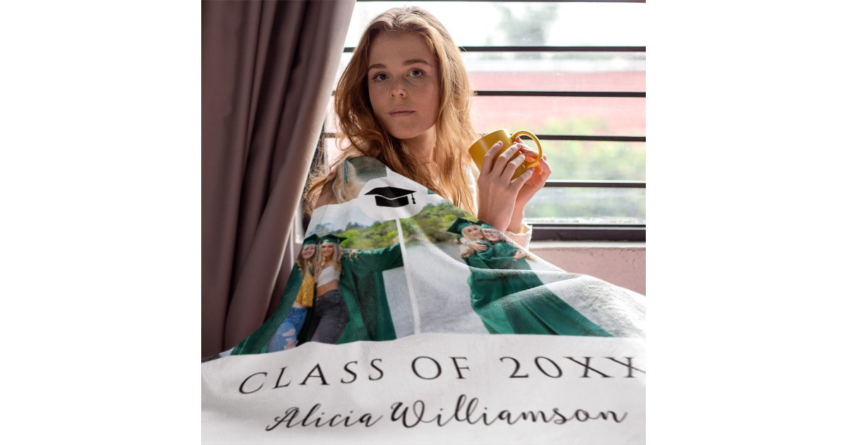 Modern graduate photo collage class of graduation fleece blanket | Zazzle