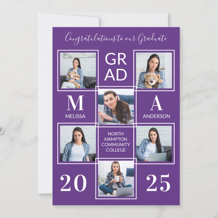 Modern Graduate Photo Collage Purple Graduation Invitation | Zazzle