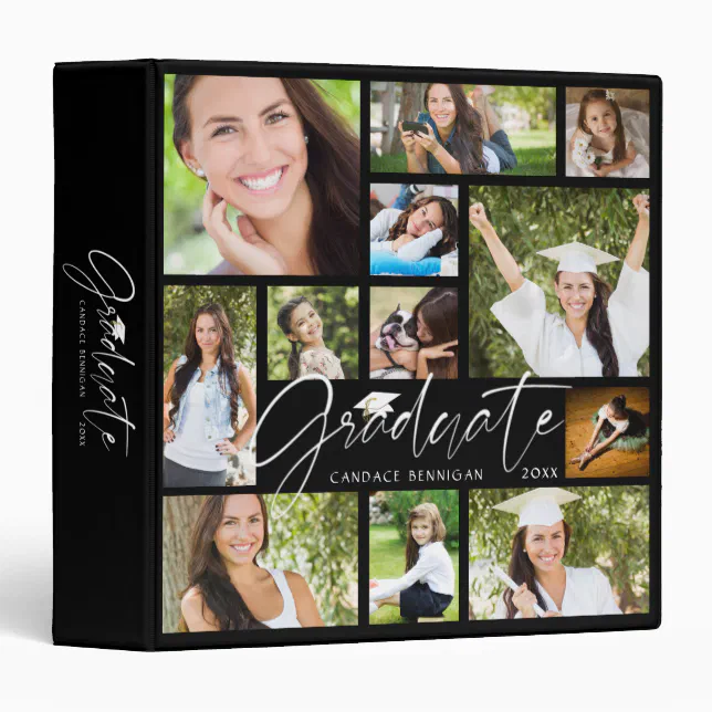 Modern GRADUATE Photo Collage Script Photo Album 3 Ring Binder | Zazzle