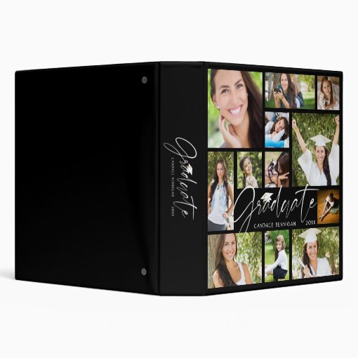 Modern GRADUATE Photo Collage Script Photo Album 3 Ring Binder | Zazzle