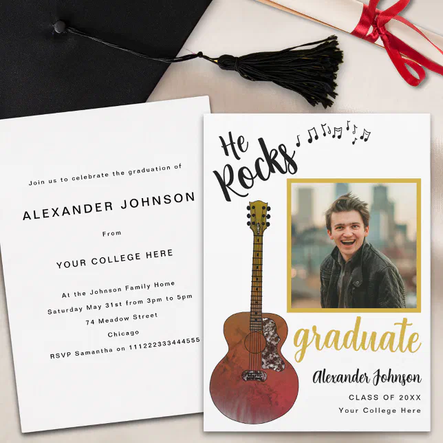 Modern Graduate Photo Cool Music Graduation Party Invitation | Zazzle