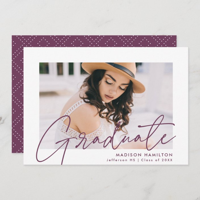 Modern Graduate Purple Script Photo Graduation Announcement | Zazzle.com