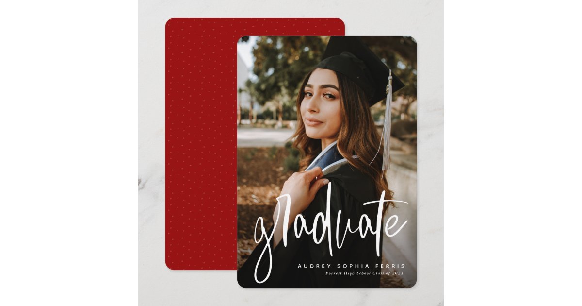Modern graduate red photo graduation announcement | Zazzle