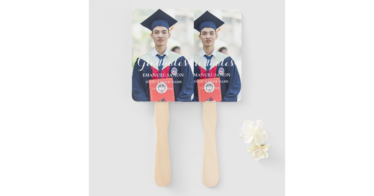 Modern Graduate Script Classic Photo Preppy Hand Fan | Zazzle