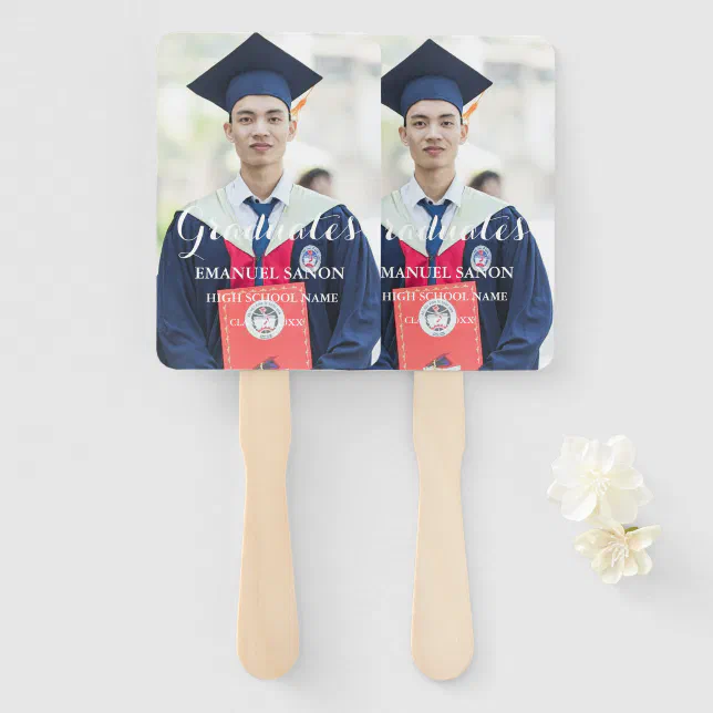 Modern Graduate Script Classic Photo Preppy Hand Fan | Zazzle