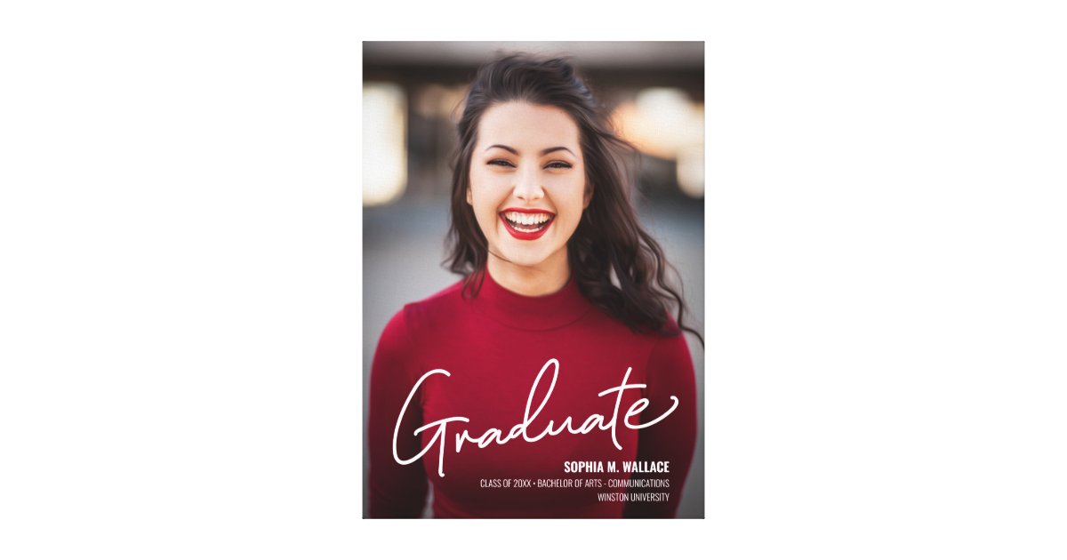 Modern Graduate Script Photo Class of Graduation Canvas Print | Zazzle