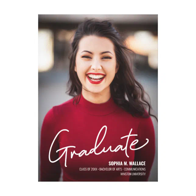 Modern Graduate Script Photo Class of Graduation Canvas Print | Zazzle