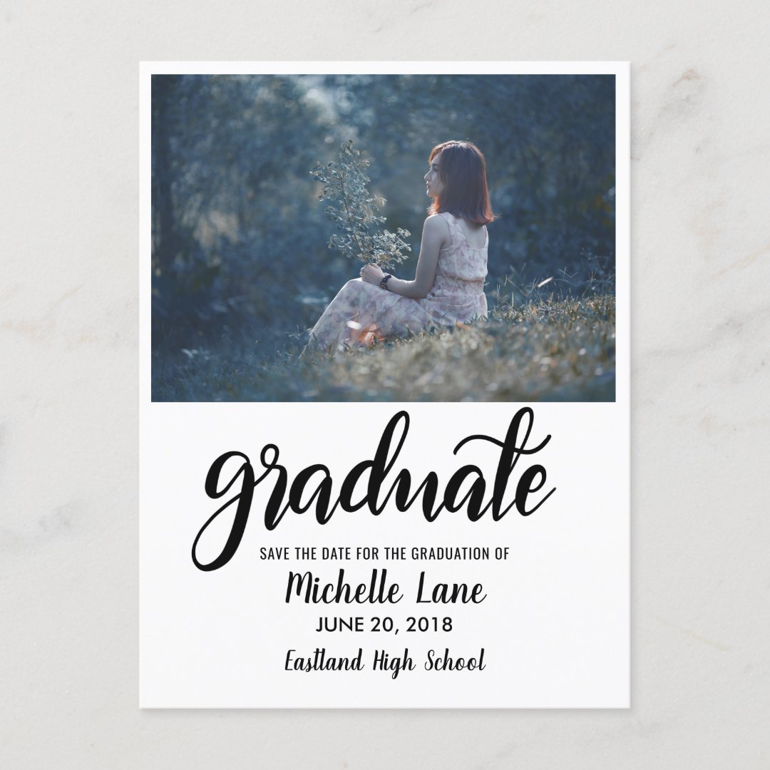 Modern Graduate Script Save The Date Photo Postcard | Zazzle