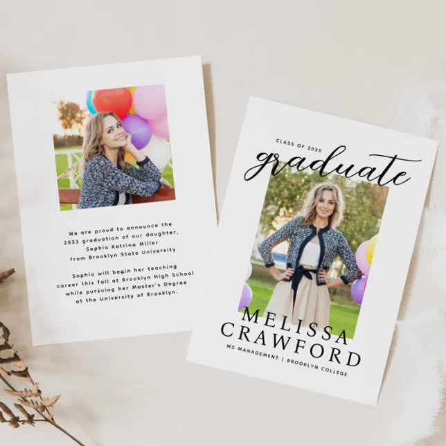 Modern Graduate Script Typography Photo Graduation Announcement | Zazzle