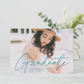 Modern Graduate Teal Script Photo Graduation Announcement | Zazzle