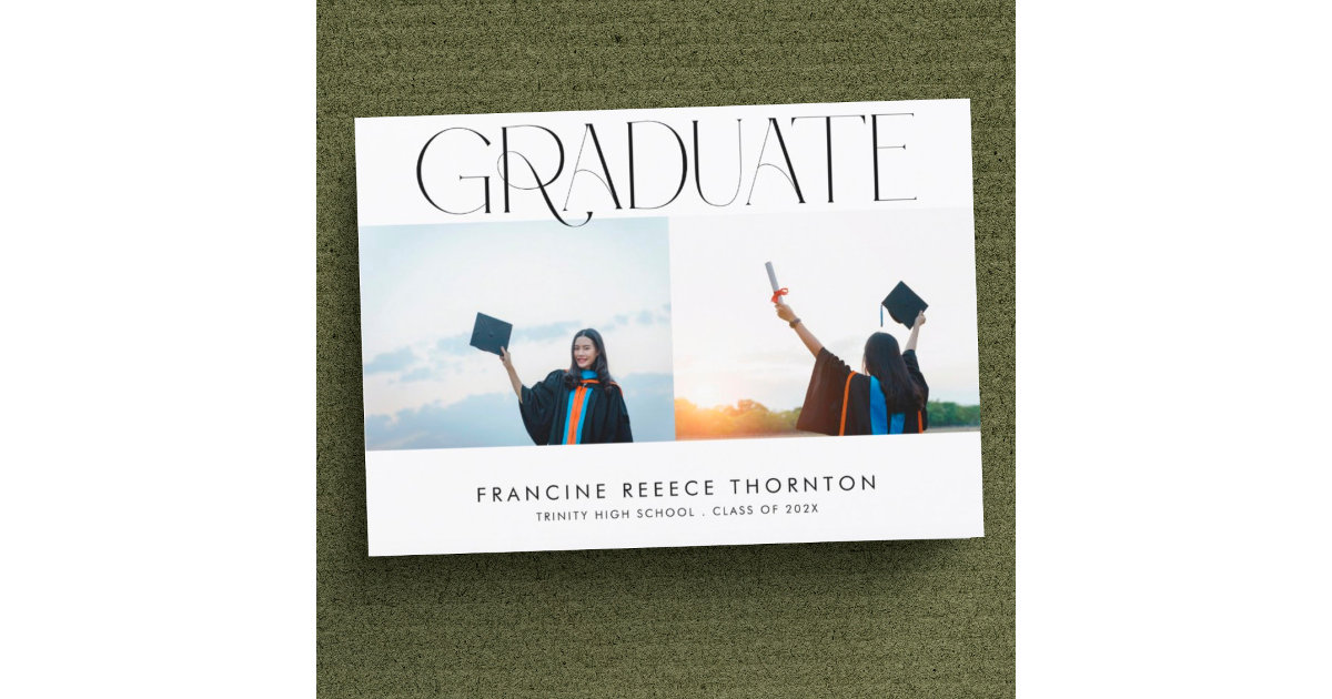 Modern Graduate Text High School Photo Graduation Announcement | Zazzle