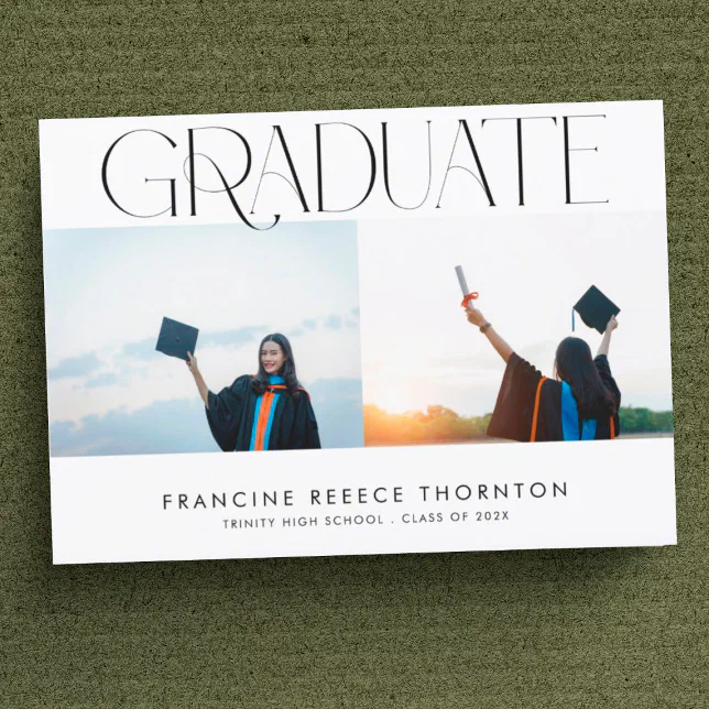 Modern Graduate Text High School Photo Graduation Announcement | Zazzle