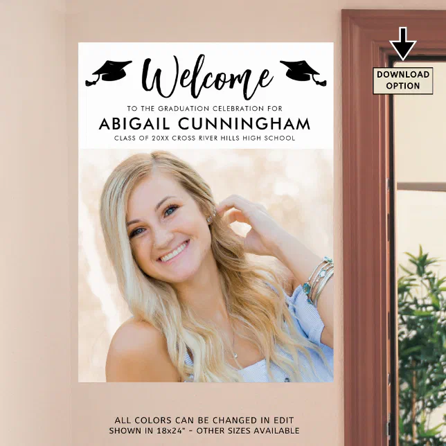 Modern Graduate Welcome Photo Simple Script Poster | Zazzle