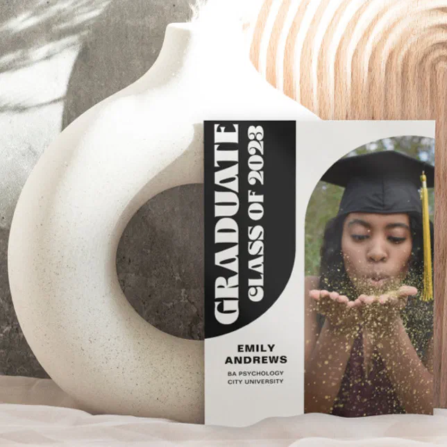 Modern Graduate White Arch & Photo Grad Party Invitation | Zazzle