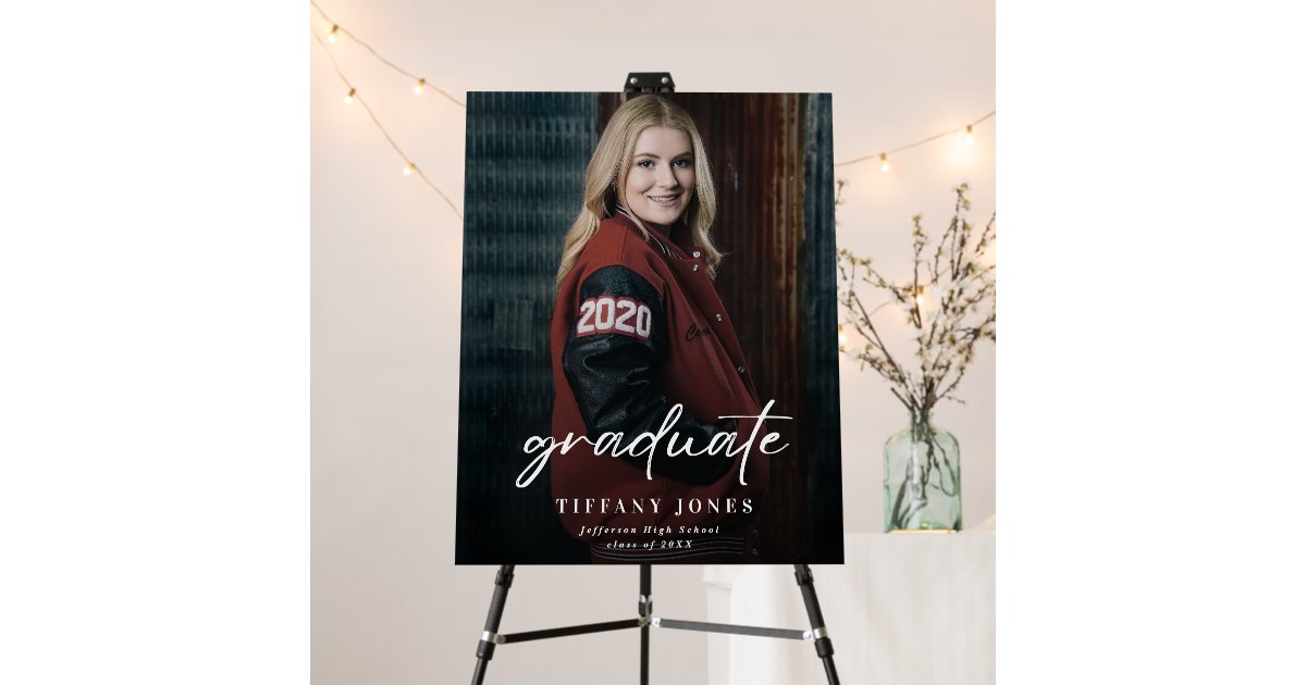 Modern Graduate White Script 4 Photos Graduation Foam Board | Zazzle