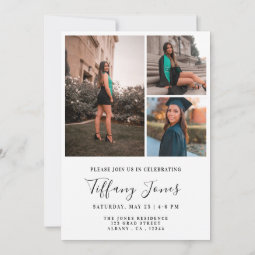 Modern Graduate White Script 4 Photos Graduation Invitation | Zazzle